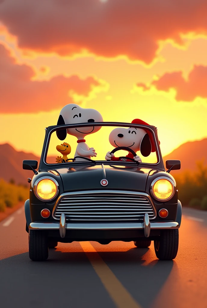 Snoopy and his friend the bird in a car and Snoopy is driving and his ...