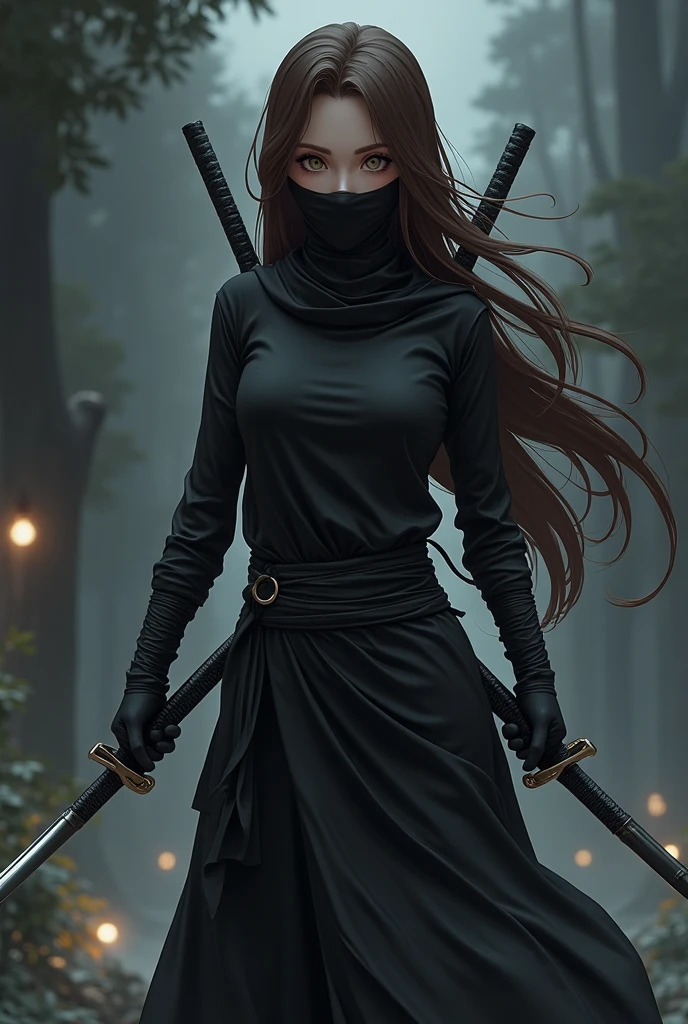 Anime girl who is a ninja,wear two katanas,wear a ninja outfit and and ...