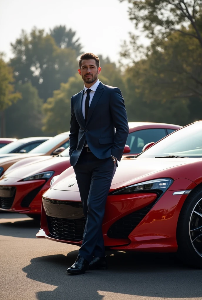 So many luxury cars with one man - SeaArt AI