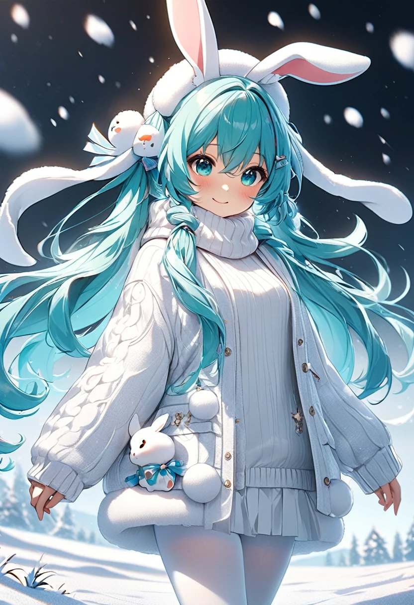 A drawing of Super Chibi Style Hatsune Miku in a fantastical snowy ...