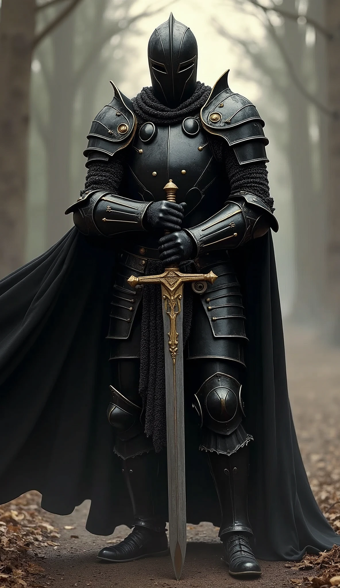Black Knight,Knight in black armor,Stab the two-handed sword into the ...