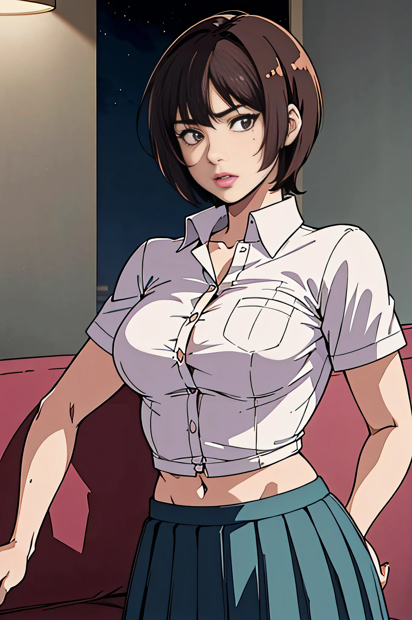 Anime girl in a skirt and shirt posing for a picture - SeaArt AI