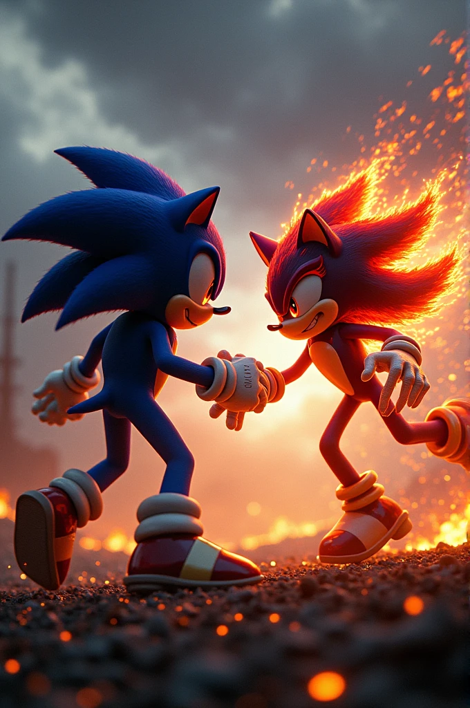 Dark Sonic in a fight against Sonic.epic exe on fire - SeaArt AI