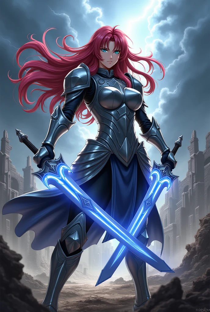 (((Erza Scarlet:1.3))), a fierce and determined warrior, is depicted ...