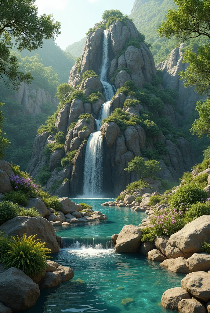 A mound of rocks and stones at least 1 m high. Under the mound there is water th - SeaArt AI