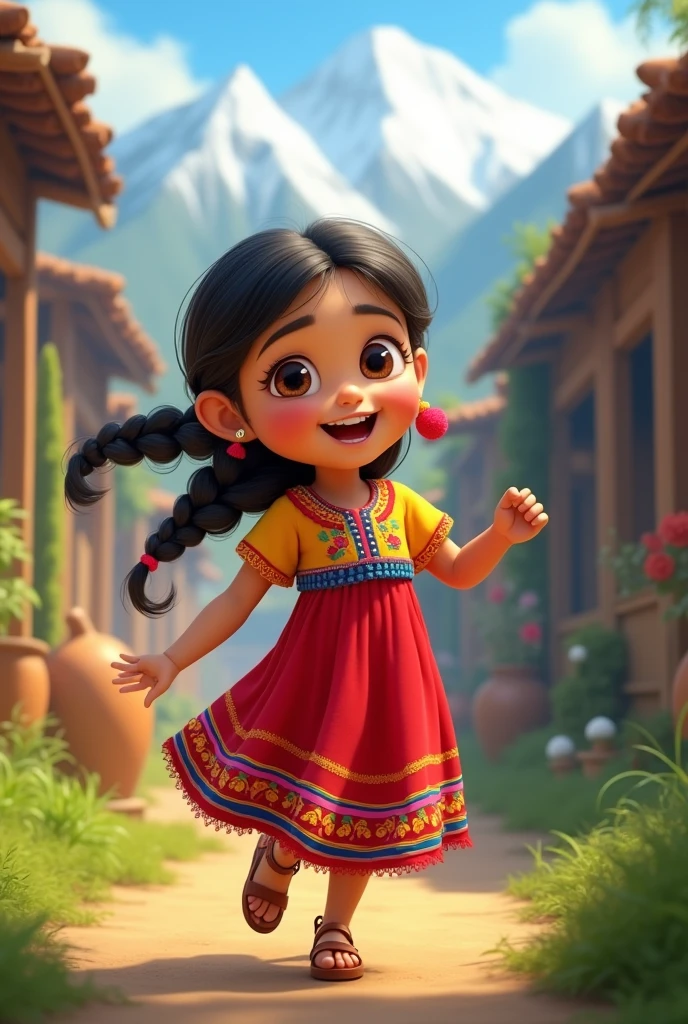 Give me the animated animation of a six-year-old Peruvian girl who is ...
