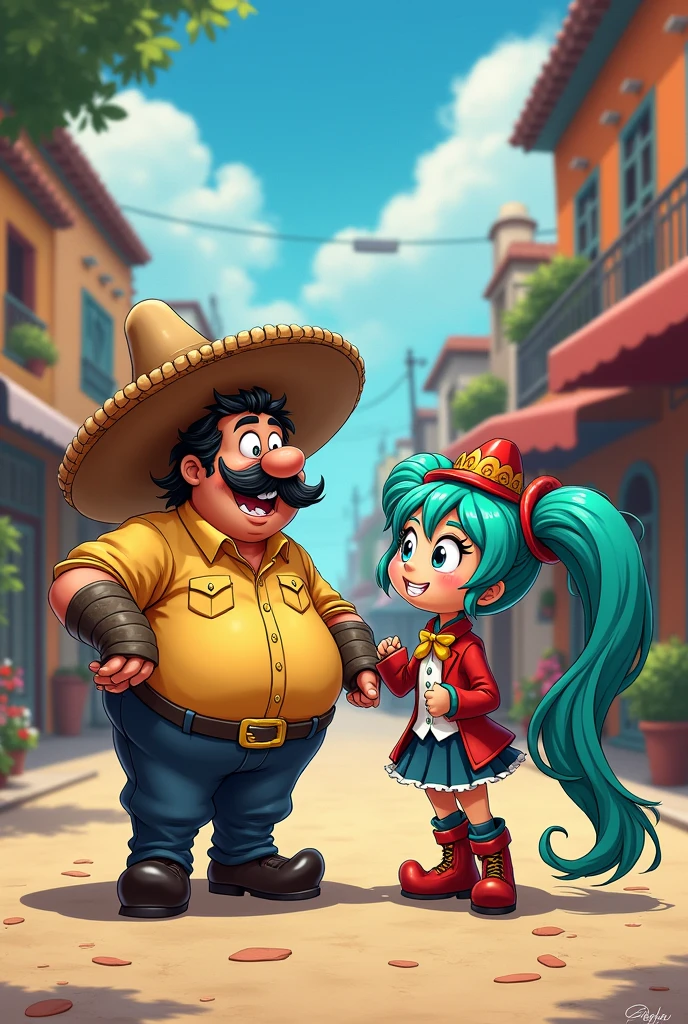 Miku with Don Ramon from the animated Chavo - SeaArt AI