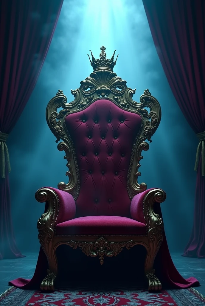 A royal throne with a golden crown on chair's head, detailed ornate ...