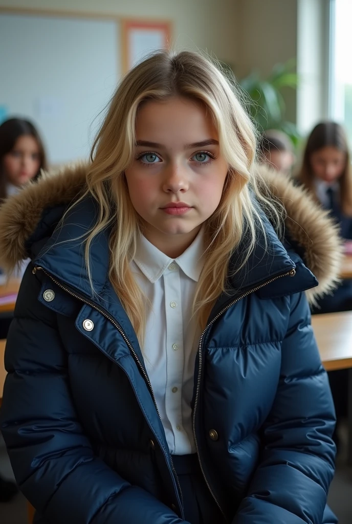 Cute 14 year old English teenage girl ,wearing a very large navy blue ...