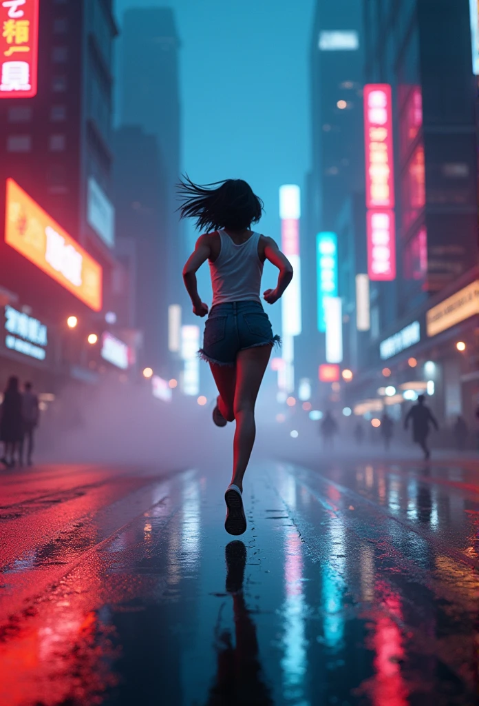 "A dynamic, cinematic scene of a young woman running through a ...