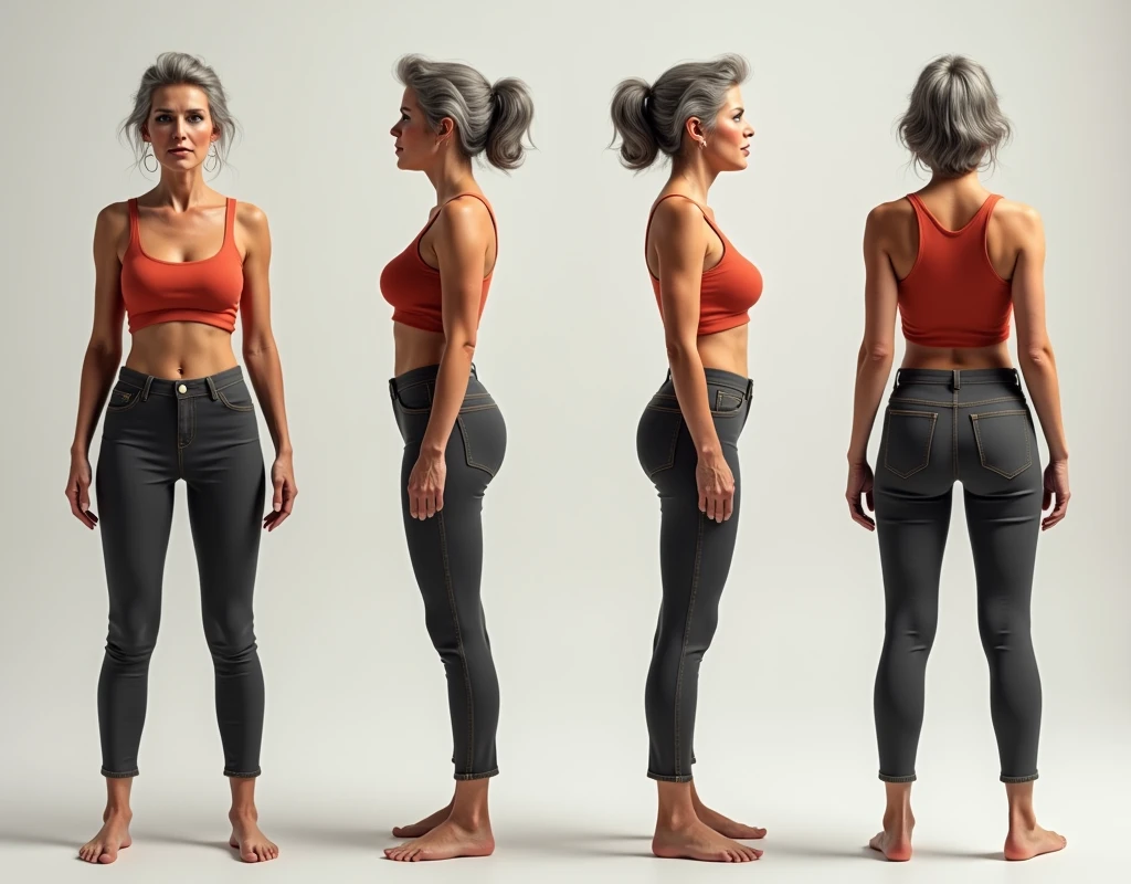 Reference image, multiple views, full body, 55-year-old female - SeaArt AI