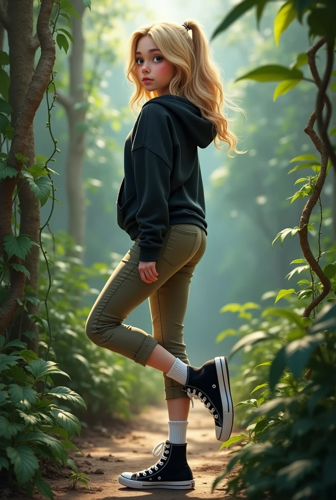 Realistic high school white girl, blonde hair, blue eyes, tight khaki ...