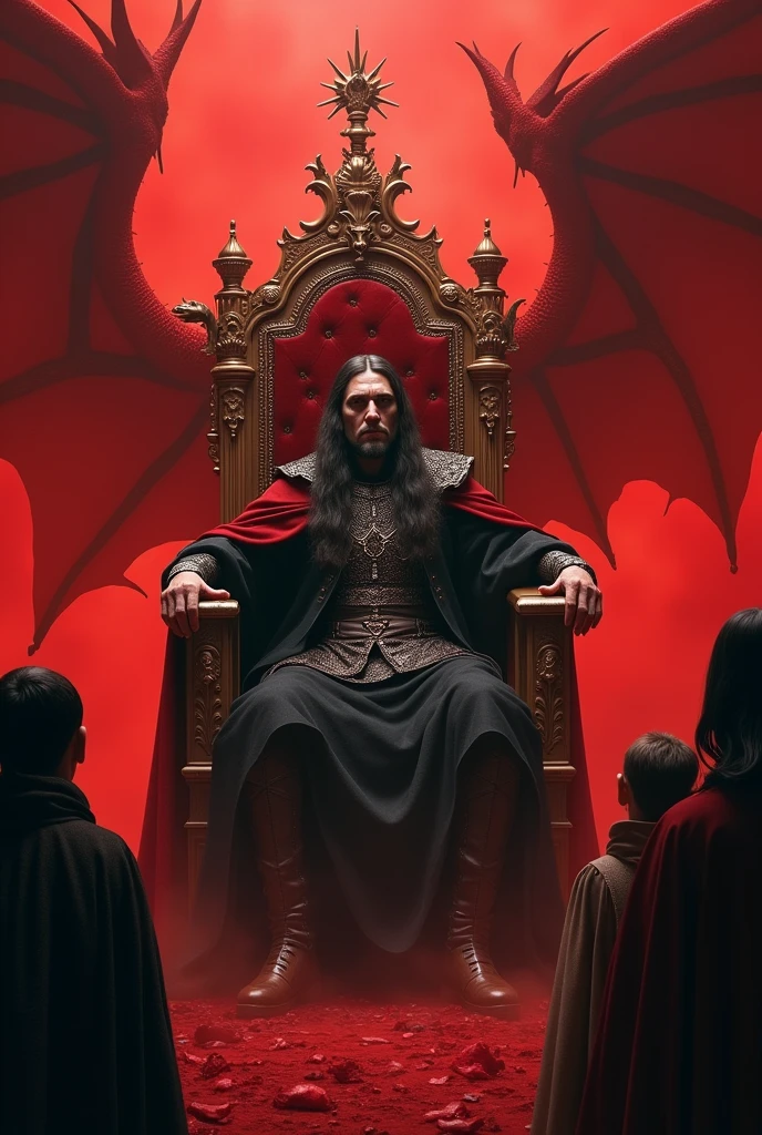 (((Vlad the tapestress))) sitting on the throne decorated by red ...
