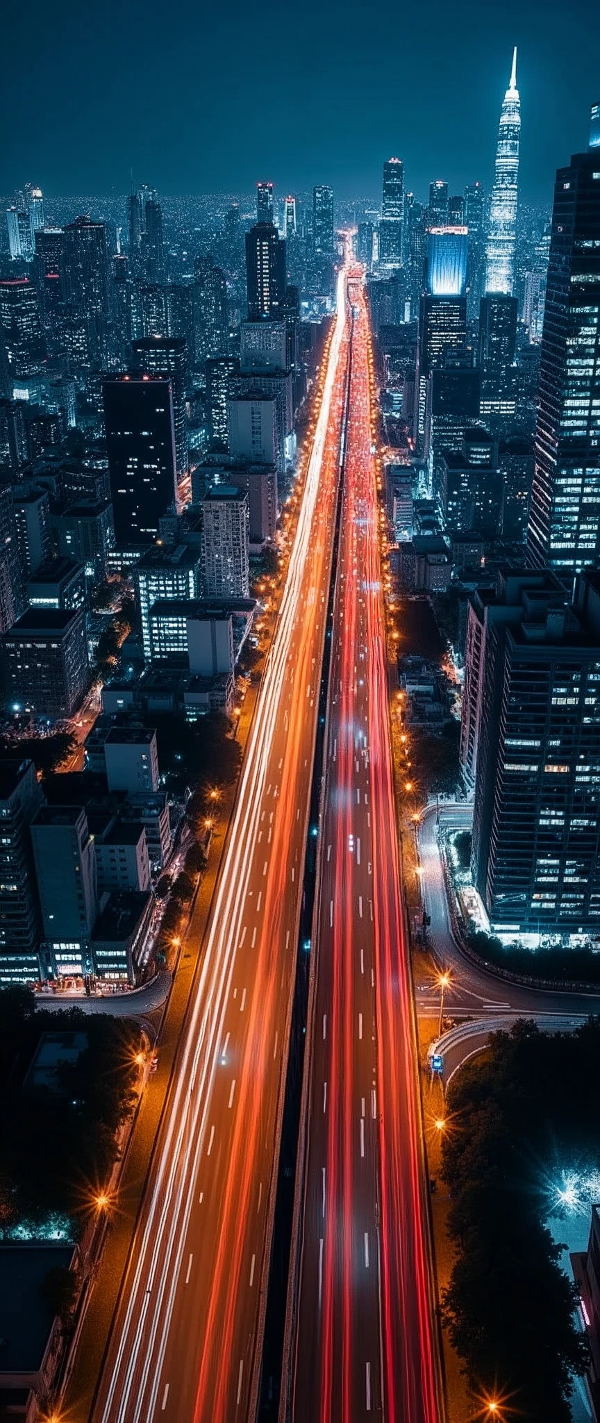 (Light trail photography:2.0),Tokyo,Skyscrapers,Metropolitan Expressway ...