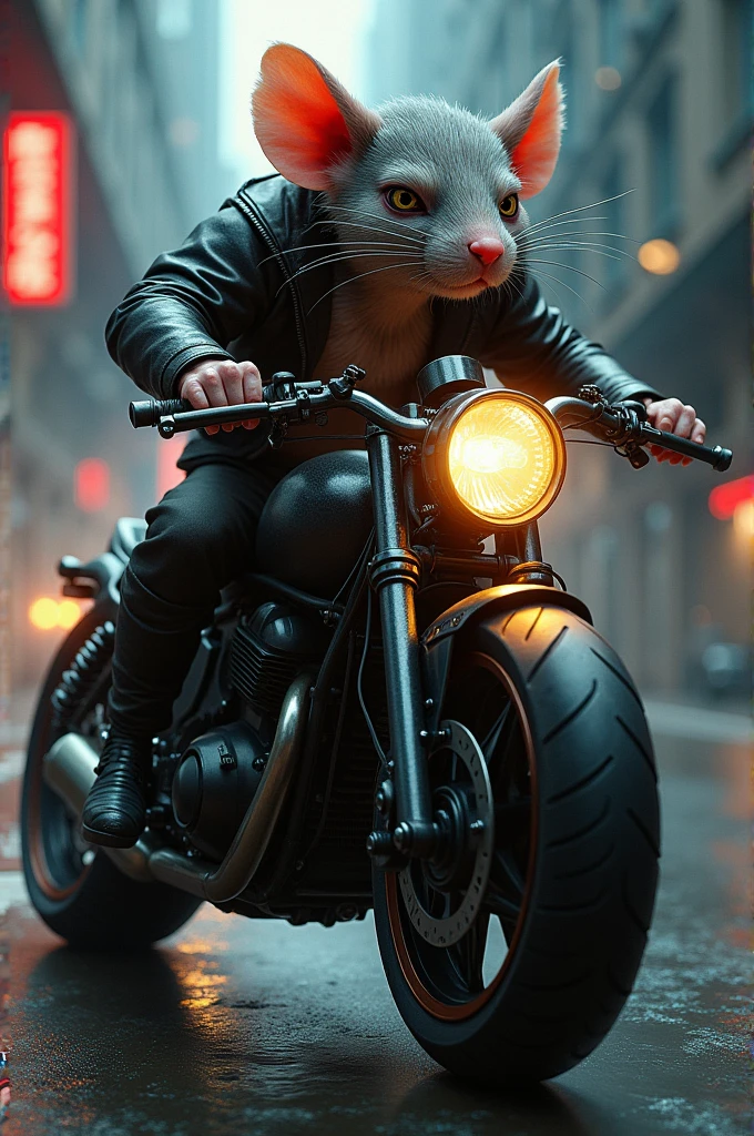A muscle rat on a motorcycle - SeaArt AI
