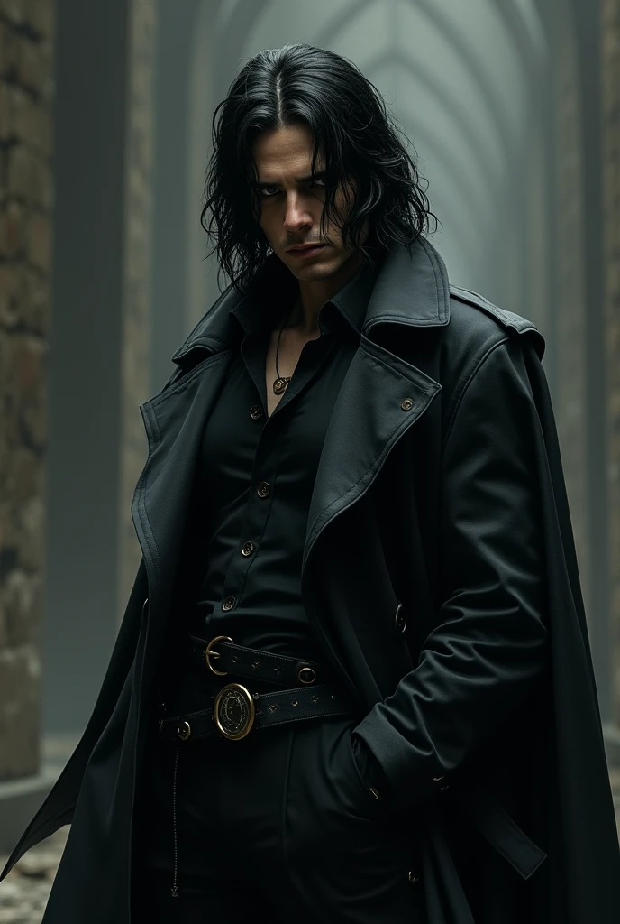 You have black and wavy hair, with locks that fall loose in your face ...