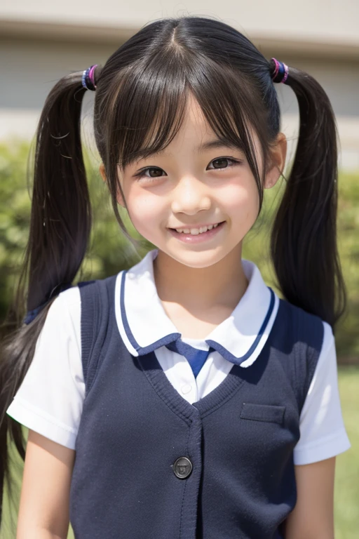 Cute, two girls, elementary school students, black hair, twin tails ...