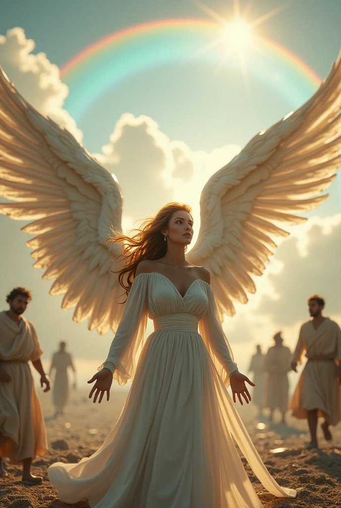 A beautiful angel with large pure white wings. Her golden hair is ...