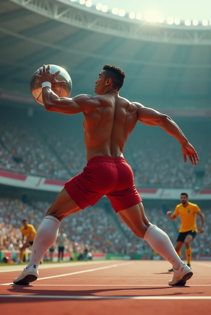 Ronaldo throwing shot put in Olympics - SeaArt AI