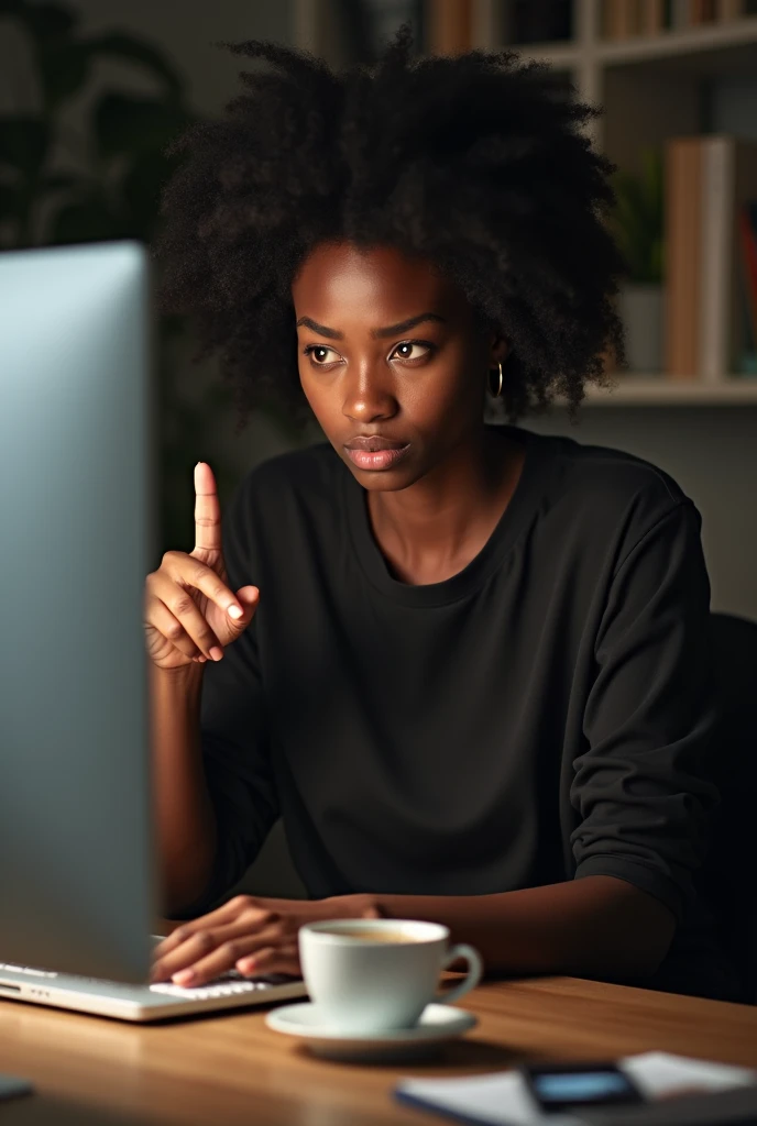 A black woman in front of a computer pressing the key on the keyboard ...