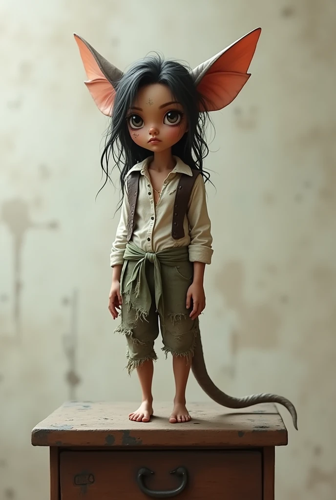 A small woman, 20cm tall, with long ears and a tail, adult body - SeaArt AI