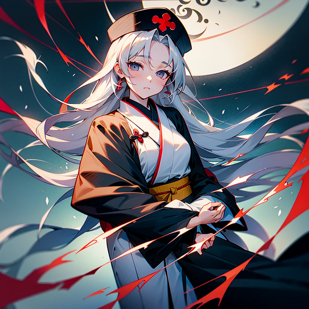 `Eirin Yagokoro` With dark grey eyes, long silver hair, has a large ...