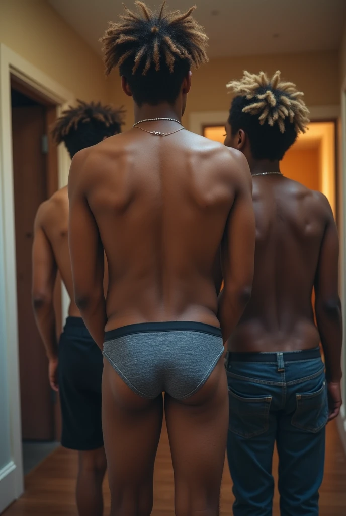 Hood boys sagging their pants while showing of their boxer briefs - SeaArt AI