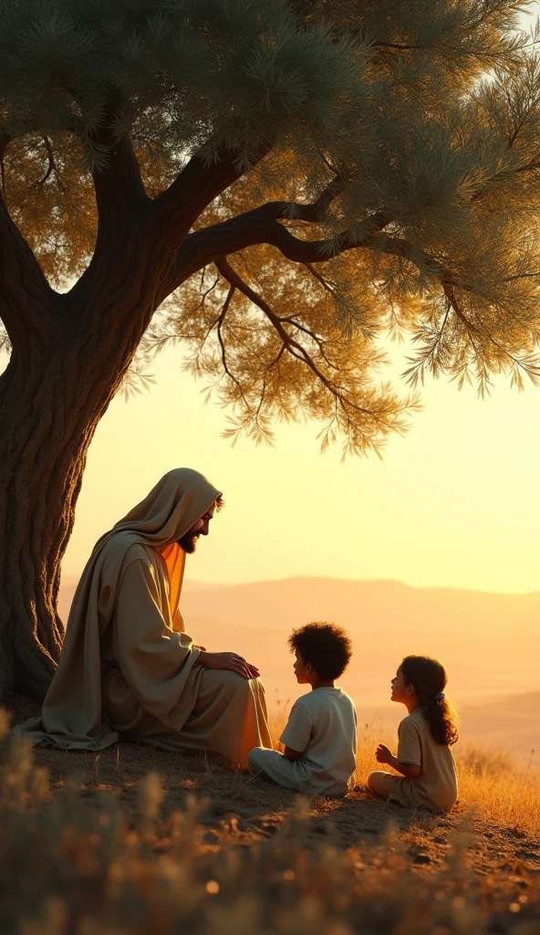 Generate an image of Mary one morning watching from afar the baby Jesus ...