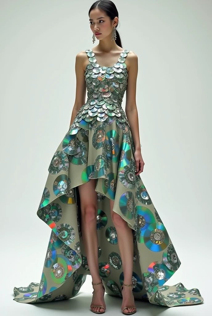 A recycled dress design with a short skirt in the front and long in the ...