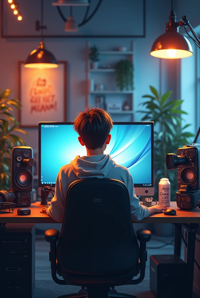A boy in studio making content - SeaArt AI