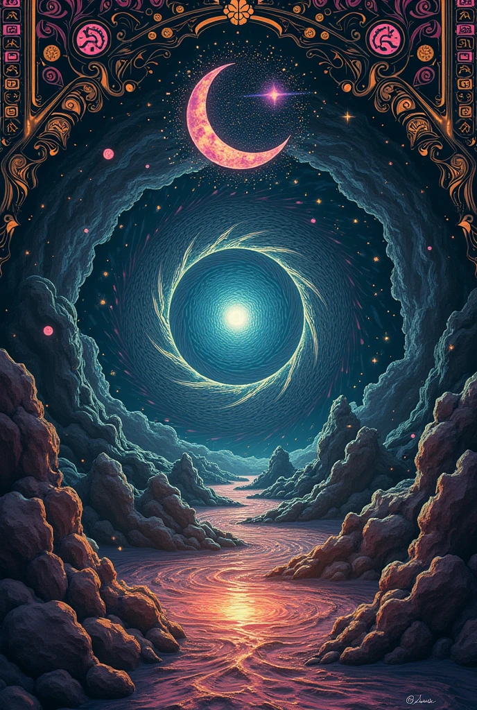 Create an image of a hypnotic swirl in the middle of each line there ...