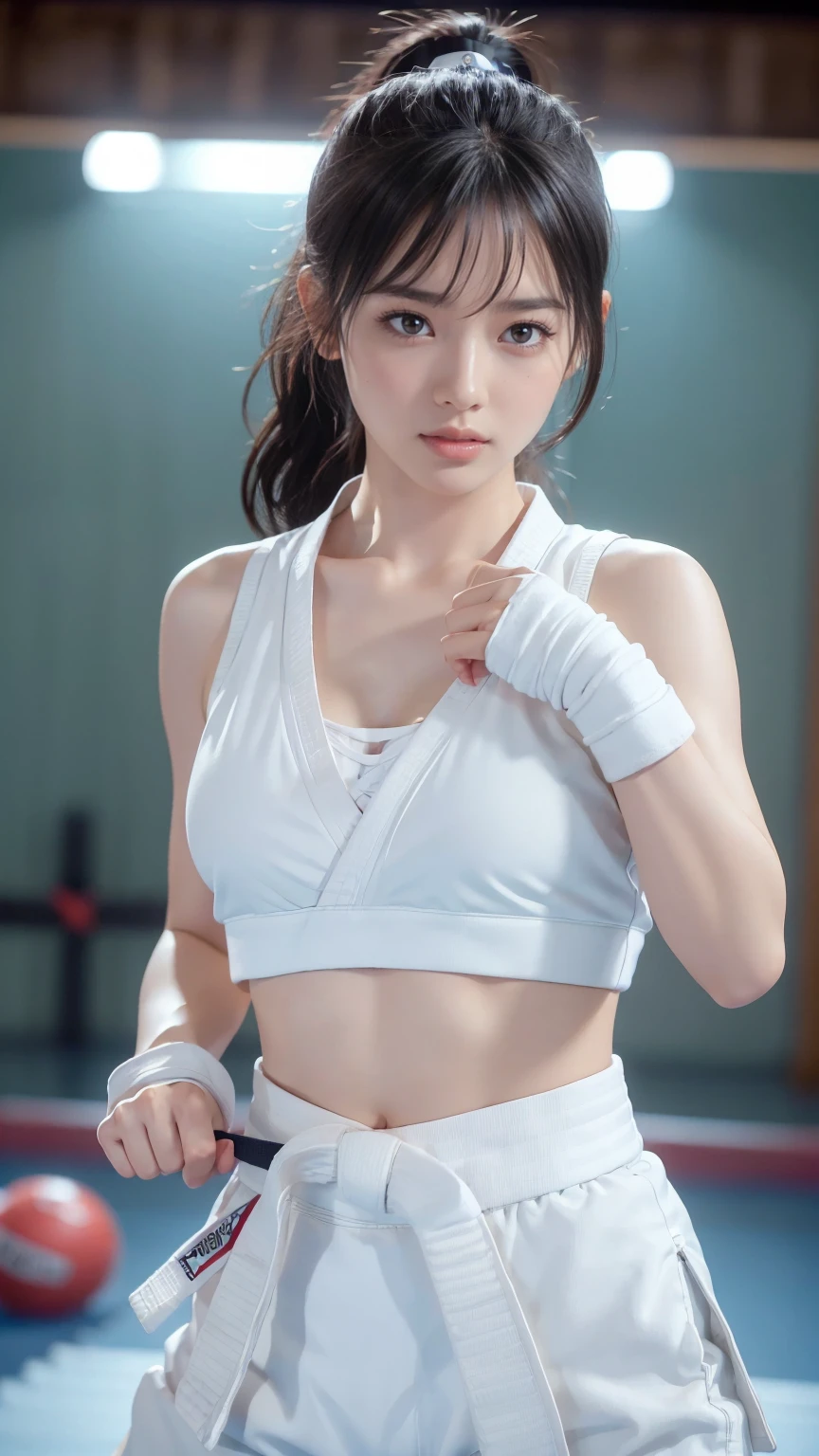 (Sporty visible)、((( Karate Singlet)))、Female karateka with bangs and a ...