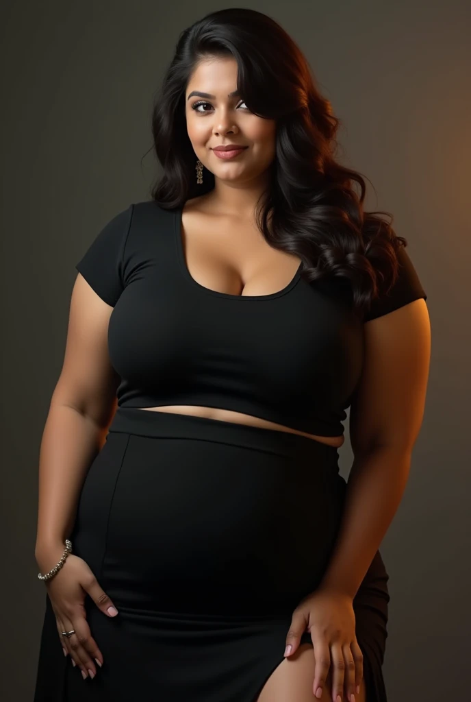 Indian sexy fat cubby lady wearing black tshirt tshirt with long ultra ...