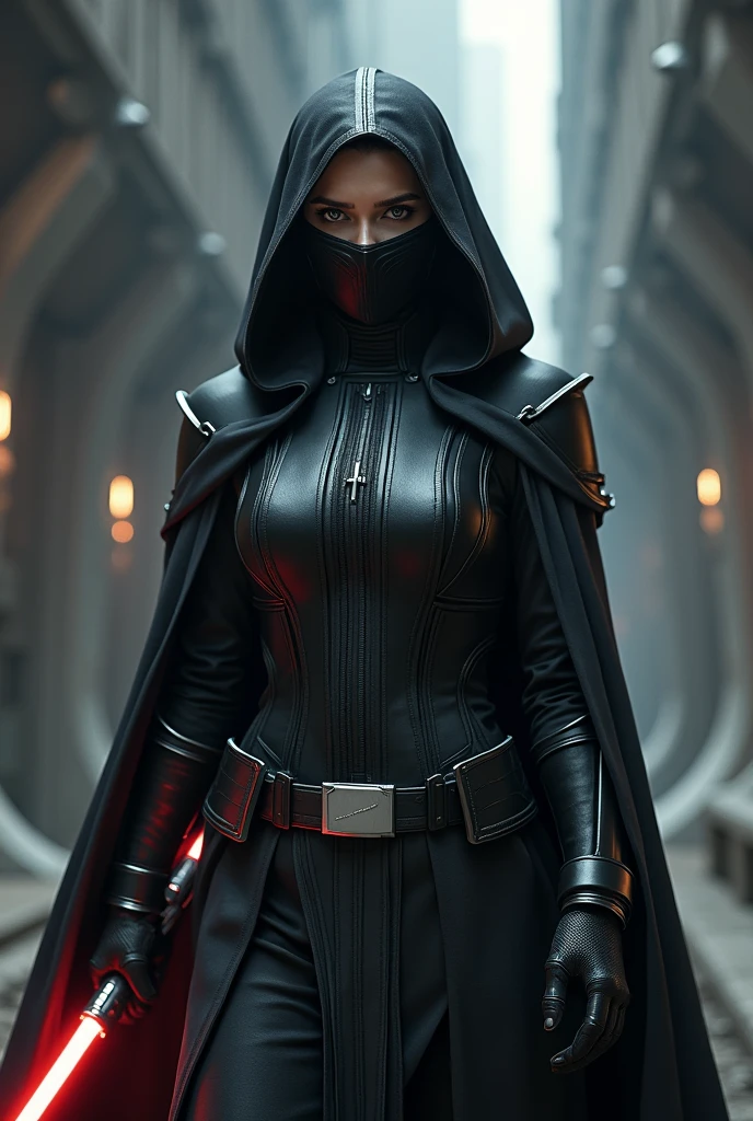 (photorealism:1.2), female sith, full body sci-fi armor, small breast ...