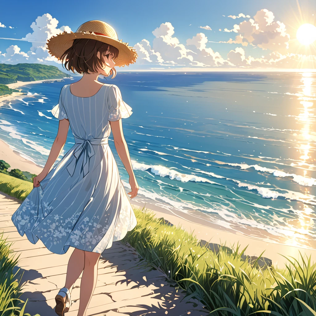 海岸を歩く少女