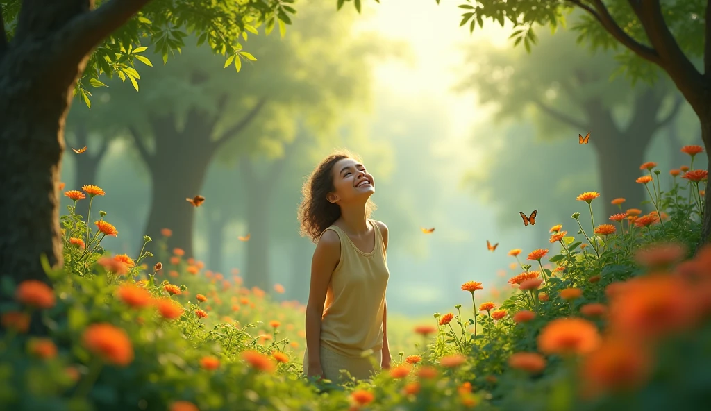 Realistic happy person beholding the nature. - SeaArt AI
