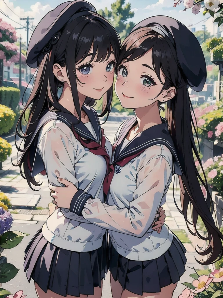 Cute、Commemorative photo of the two of us、Smiling face、Sailor suit ...
