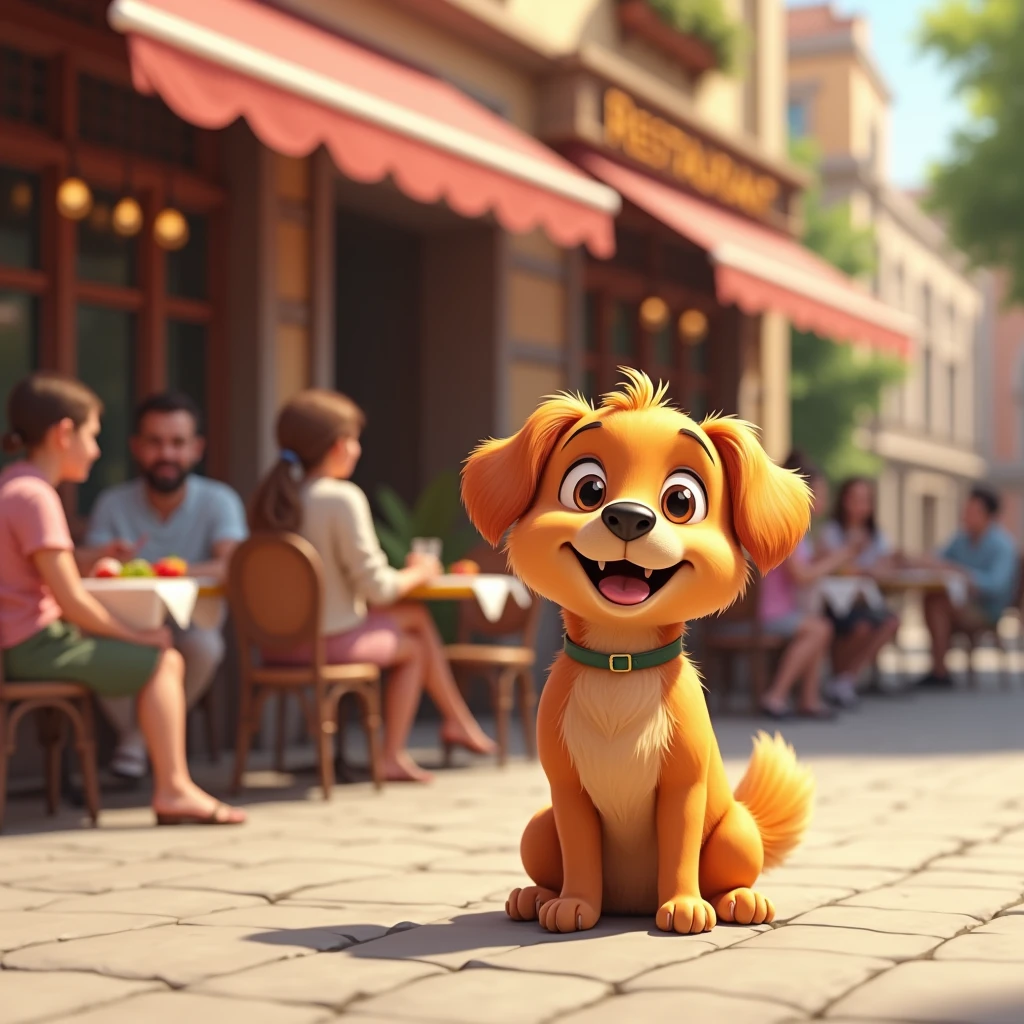 Dog with caramel colored fur, joyful look, small figure sitting in ...