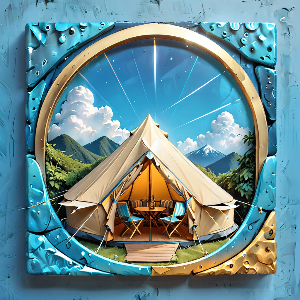 Glamping、symbol、Three-dimensional、Shine、Shine、gold、The background is ...