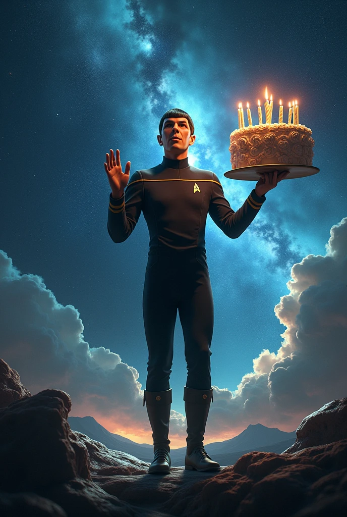 Image of doctor spock traveling to the stars with birthday cake - SeaArt AI