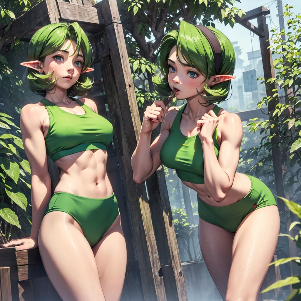 1girl, blue eyes, fit, body in good shape, muscular, short and thin Saria has gr - SeaArt AI