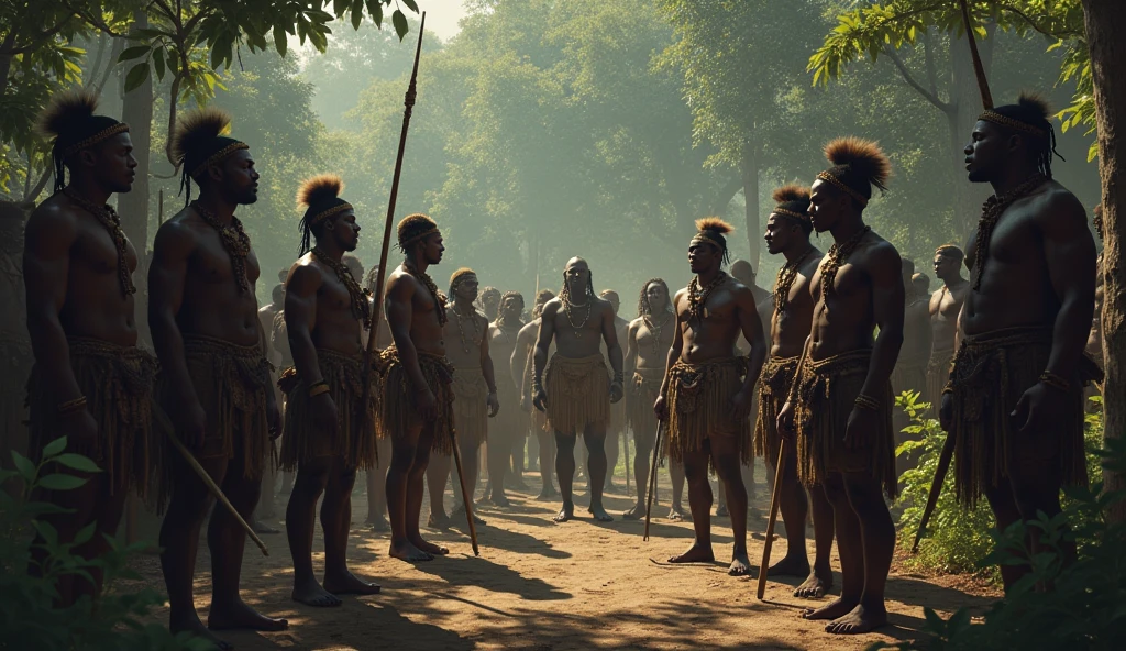 Depict a powerful and ominous scene set in the deep, untamed heart of ...