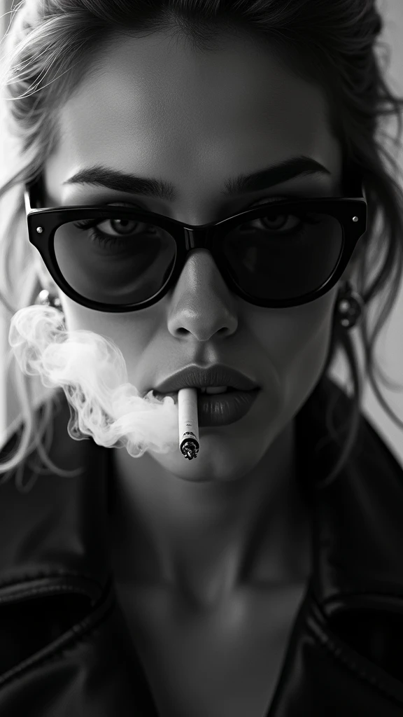 Striking portrayal of a stylish woman, eyes radiating intense clarity ...