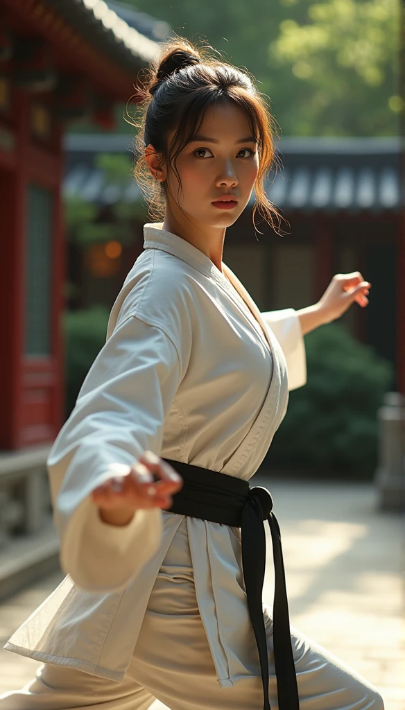 Realistic busty 35yo woman,Karateka,shaolin temple,ultimate form ...