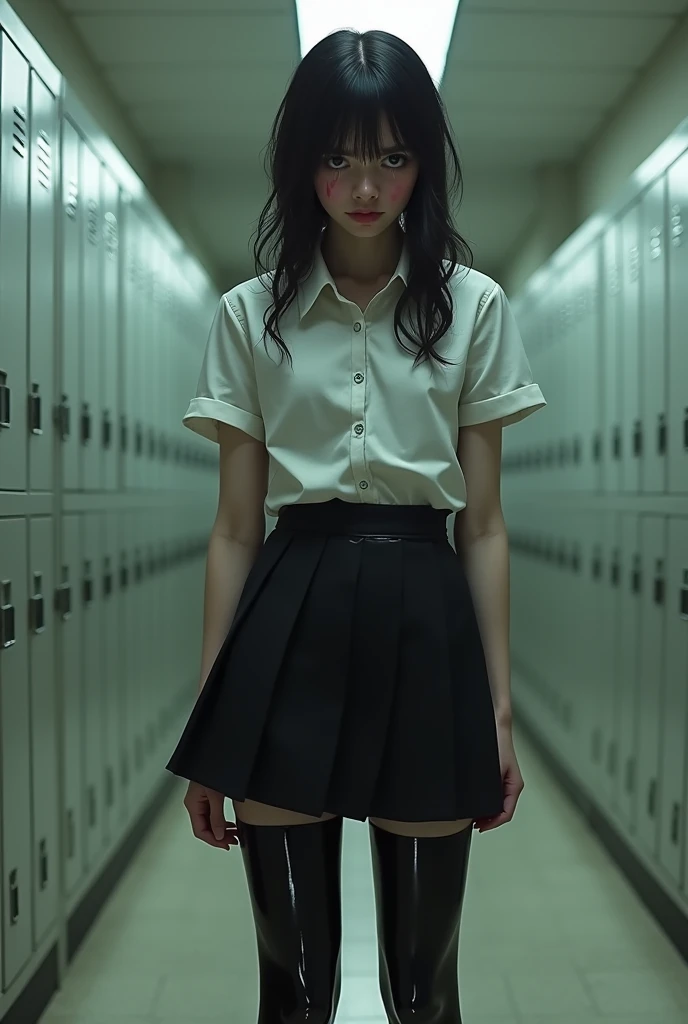 Cry school girl in latex leggings - SeaArt AI