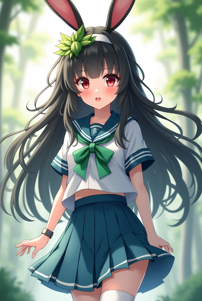 (The girl has long black hair stretched down to her elbow, she also has ...