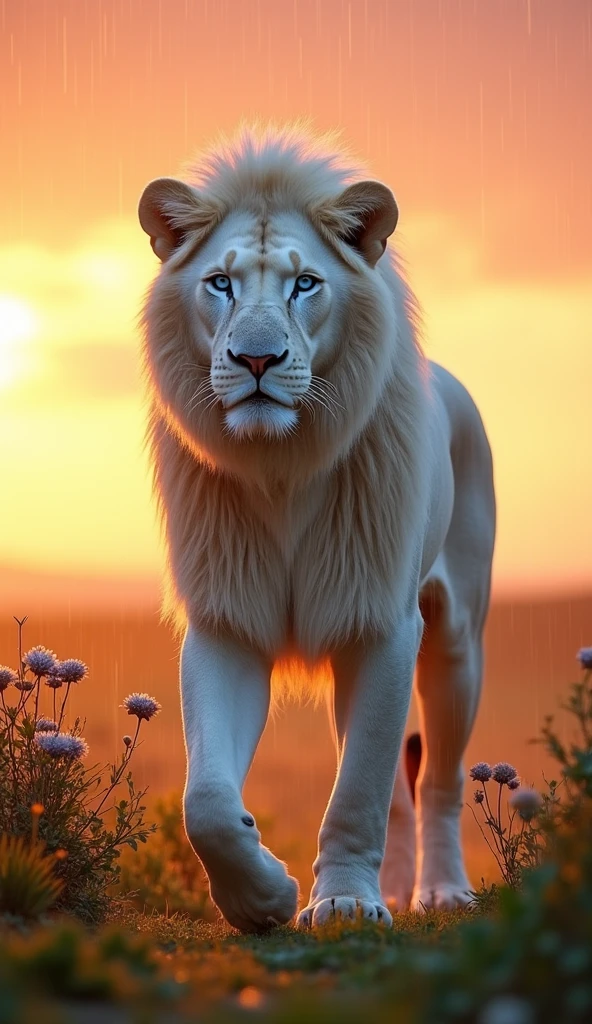 Create an ultra realistic 8k image of a white lion with blue eyes ...