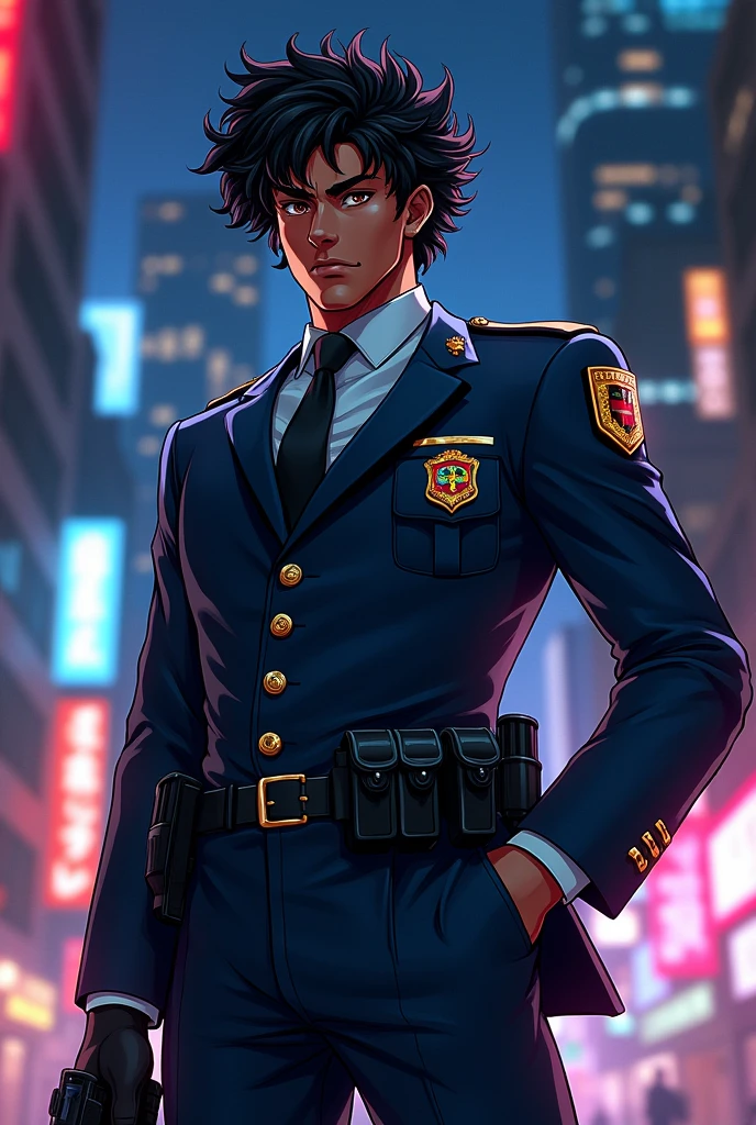 Drawing of a dark-skinned man with curly hair wearing a police uniform ...