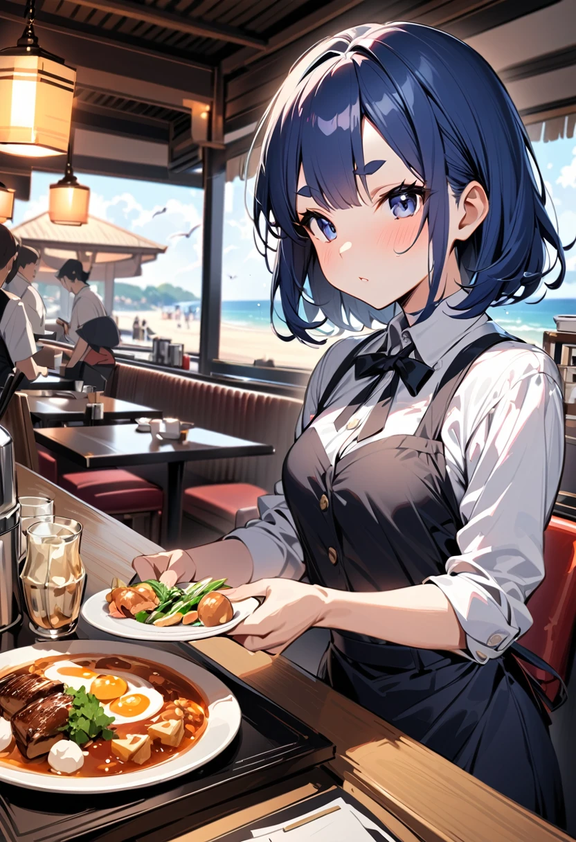 (best quality, masterpiece),waitress is busy working at the restaurant ...