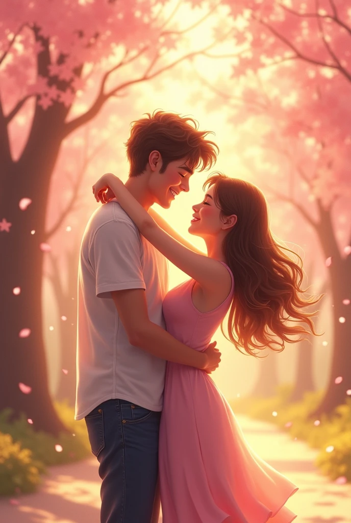 "Create an animation depicting a man joyfully embracing his girlfriend ...